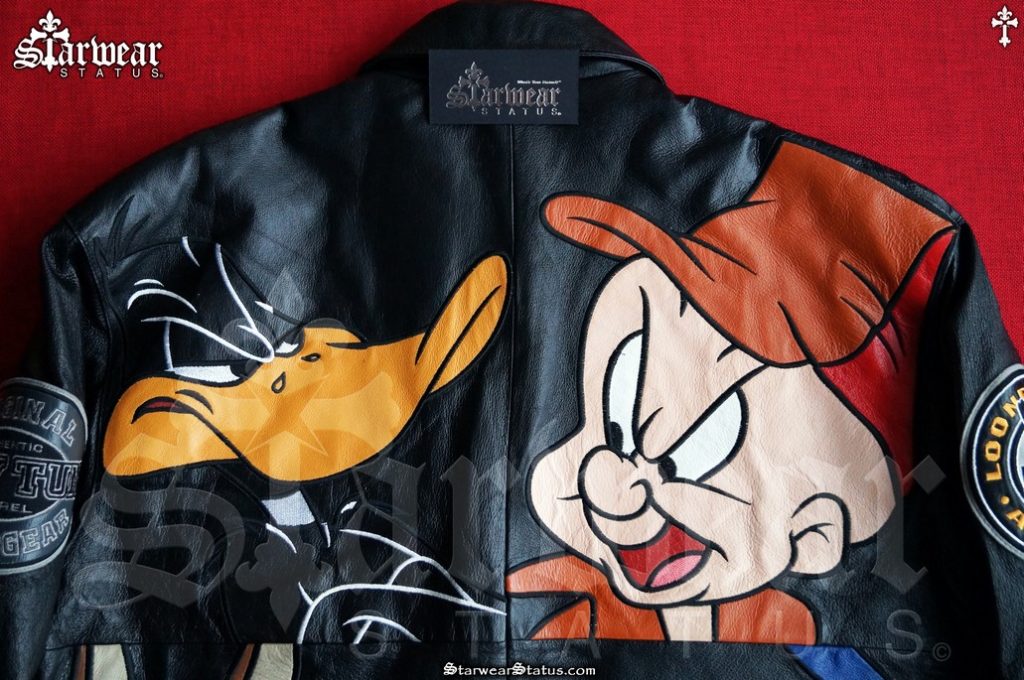 Vintage 90s Looney Tunes Leather Space Jam Cartoon Motorcycle Jacket M ...