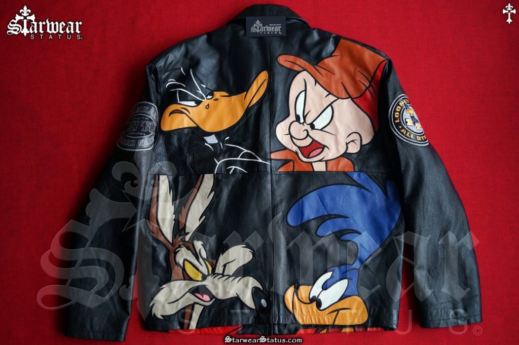 Vintage 90s Looney Tunes Leather Space Jam Cartoon Motorcycle Jacket M ...