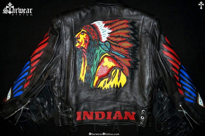 Native American DALLAS LEATHER Motorcycle INDIAN Red Fringe Biker ...