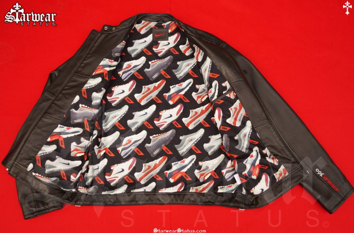 90s Vintage NIKE AIR MAX 360 Leather Moto Biker Black Sports Jacket Men ...
