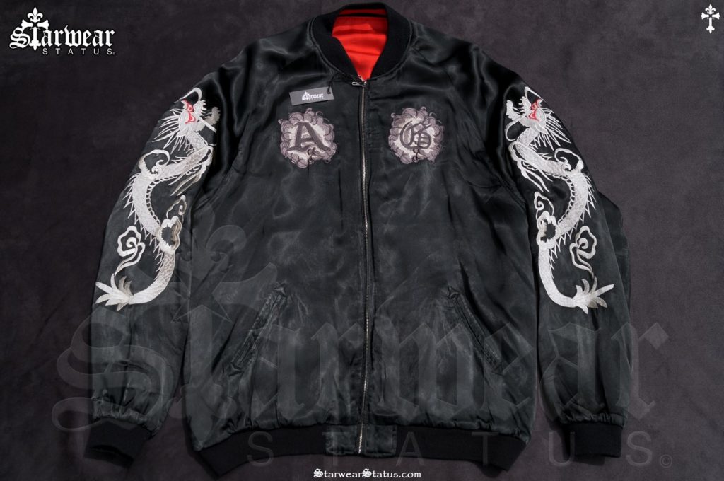 Japanese Souvenir Sukajan Dragon Embroidered Red Black Satin Jacket ...