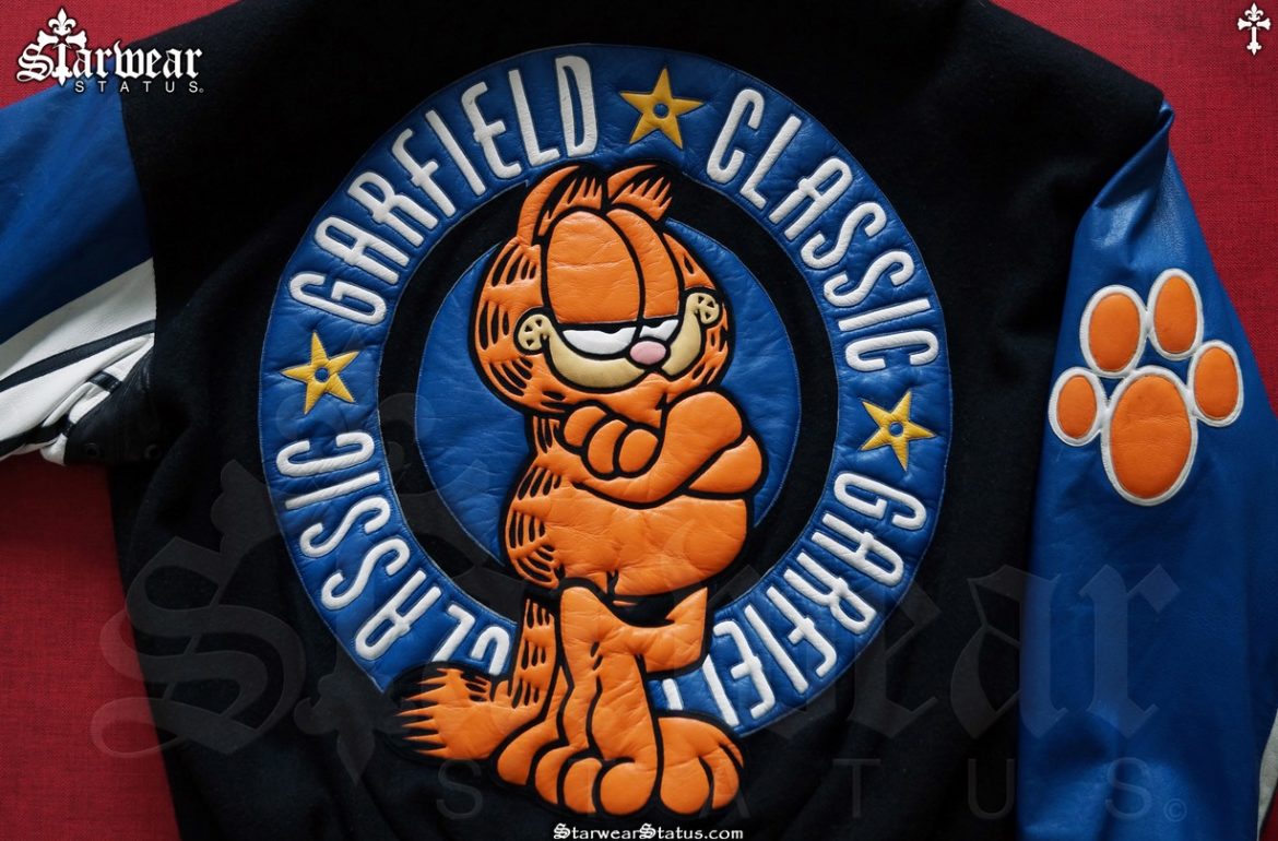 90s Vintage Garfield Classic Paws Leather Wool Varsity Bomber Jacket ...