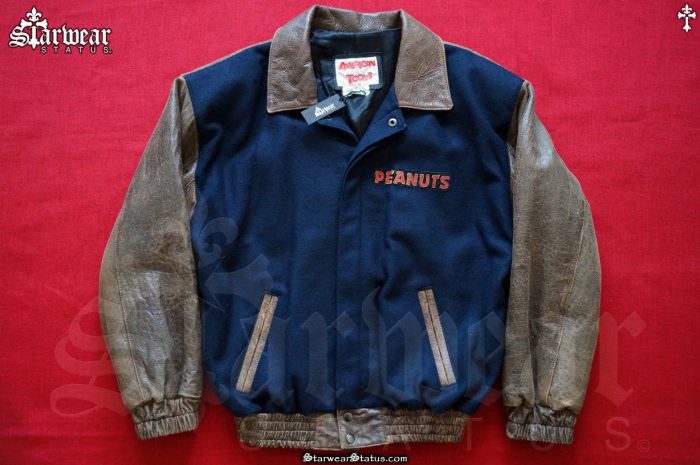 90's SNOOPY 'PEANUTS' Charlie Brown Wool and Leather Cartoon Jacket Men ...