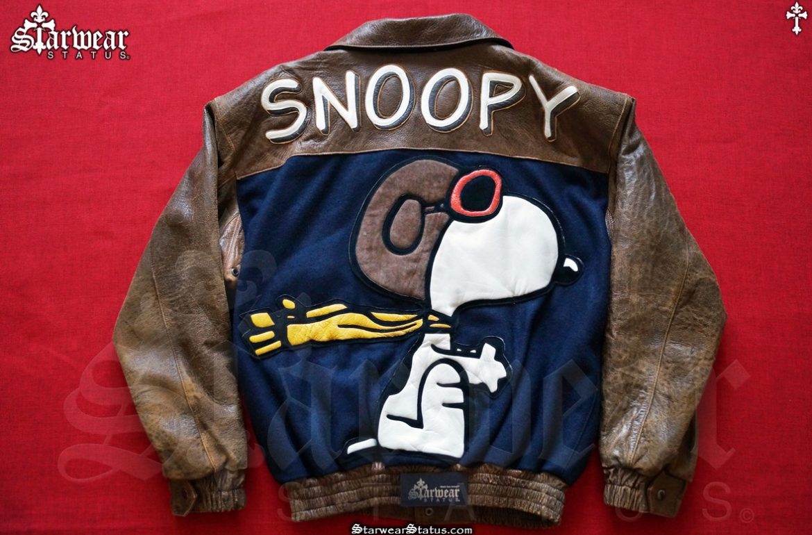 90's SNOOPY 'PEANUTS' Charlie Brown Wool and Leather Cartoon Jacket Men ...